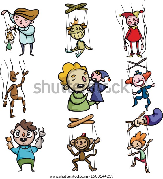 Set Puppets Marionettes Puppet Masters Vector Stock Vector (Royalty ...