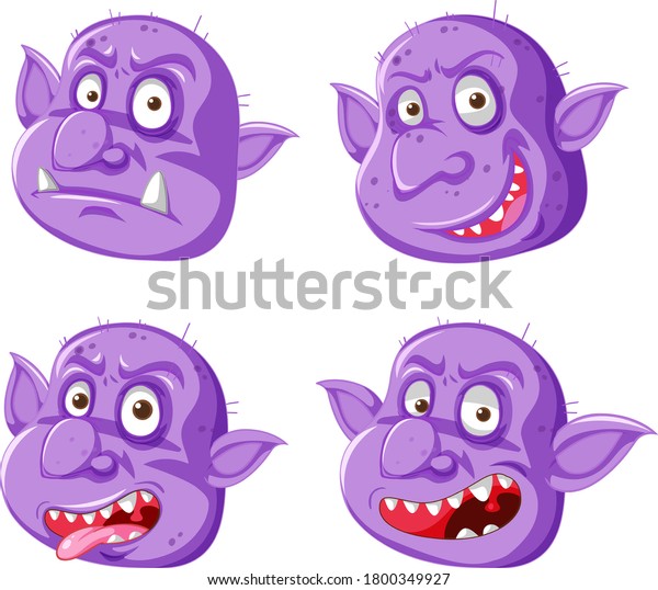 Set Purple Goblin Troll Face Different Stock Vector (Royalty Free ...