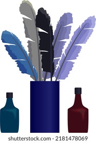 Set Quills Two Bottles Ink Vector Stock Vector (Royalty Free ...