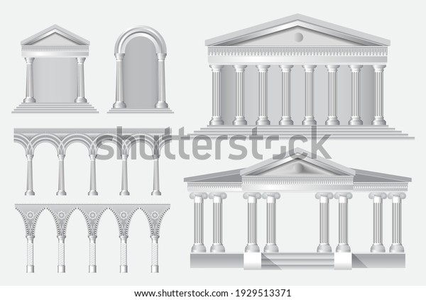 Set Realistic Antique Columns Realistic Antique Stock Vector (Royalty ...