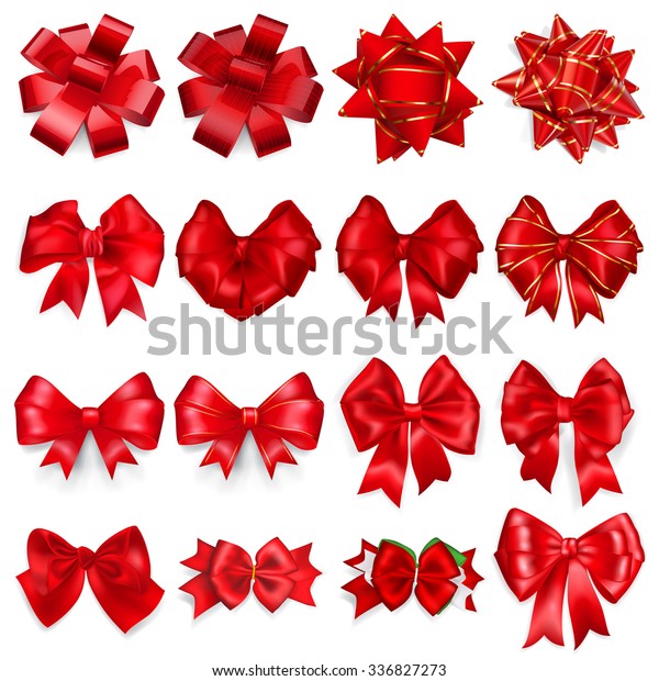 Set Realistic Beautiful Bows Made Red Stock Vector (Royalty Free ...