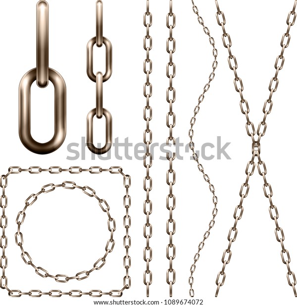 Set Realistic Brown Metal Chain Isolated Stock Vector (Royalty Free ...