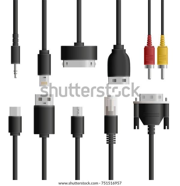 Set Realistic Cable Connectors Types Isolated: เวกเตอร์สต็อก (ปลอดค่า ...