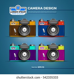 Set Realistic Camera On Blue Background Stock Vector (Royalty Free ...