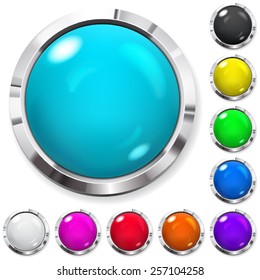 Set Realistic Colored Buttons Metallic Borders Stock Vector (Royalty ...