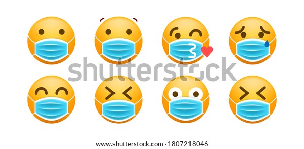 Set Realistic Cute Emoticons Face Mask Stock Vector (Royalty Free ...