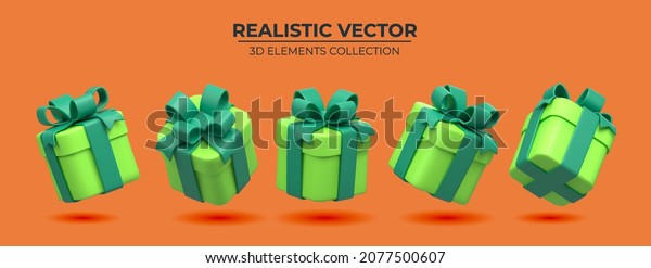 Set Realistic Green Gifts Boxes Isolated Stock Vector (Royalty Free ...