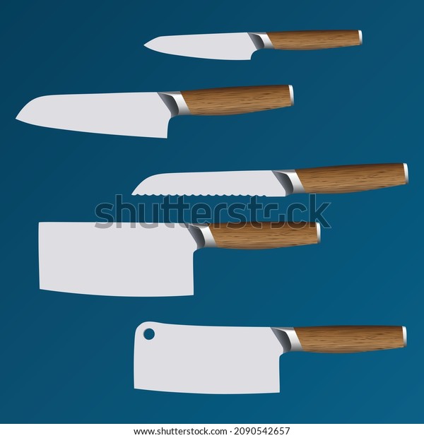 Set Realistic Kitchen Knives Isolated On Stock Vector (Royalty Free ...