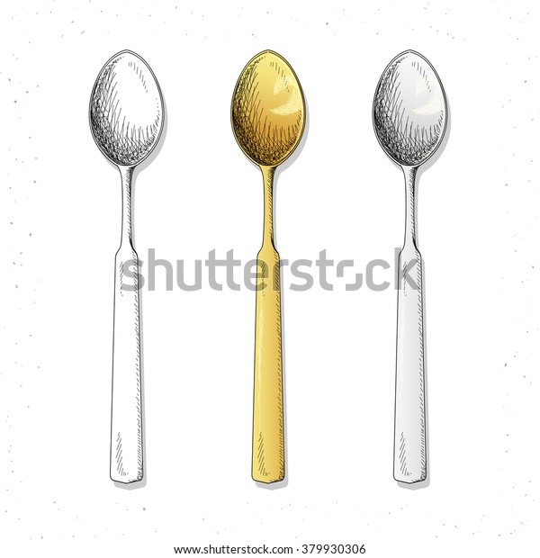 Set Realistic Sketch Spoons Cutlery Design Stock Vector (Royalty Free ...