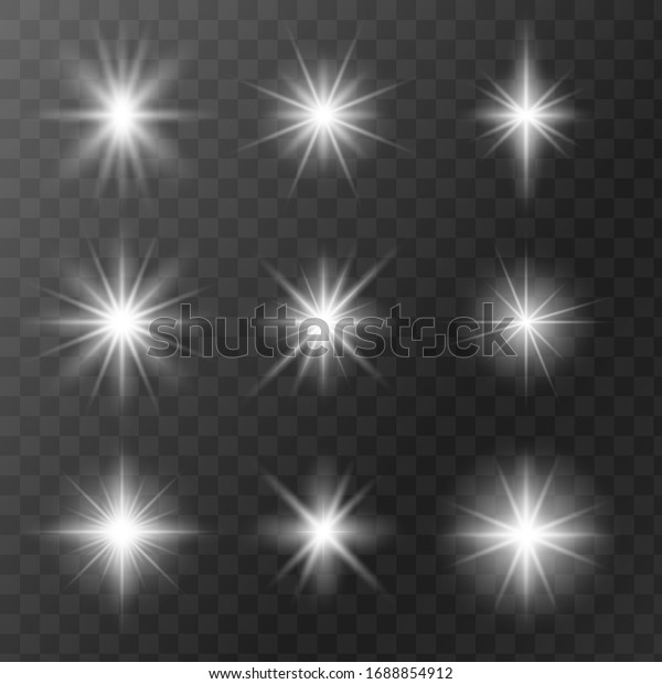 Set Realistic Stars Bright Rays Light Stock Vector (Royalty Free ...