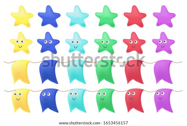 Set Realistic Stars Flags Decorative Elements Stock Vector (Royalty ...