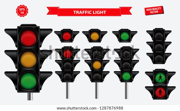 Set Realistic Traffic Light Easy Modify Stok Vektör (Telifsiz ...