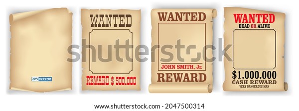 Set Realistic Wanted Poster Isolated Vintage Stock Vector (Royalty Free ...