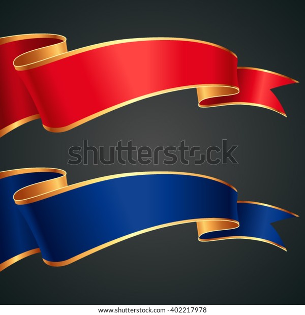 Set Red Blue Ribbons Gold Edges Stock Vector (Royalty Free) 402217978