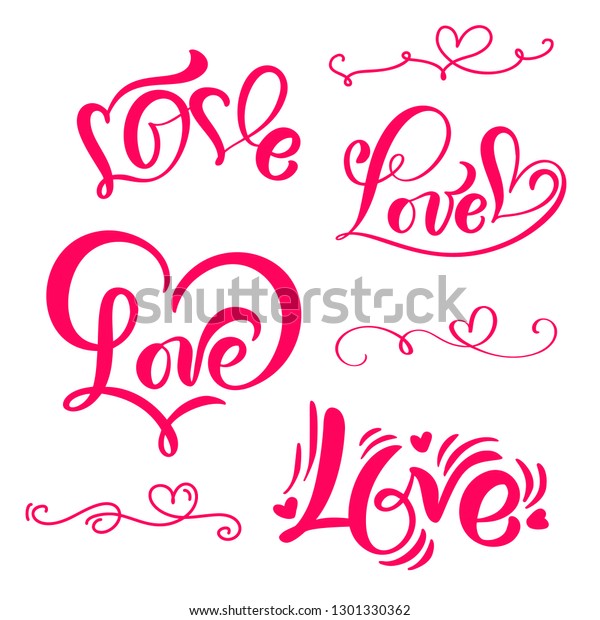 Set Red Calligraphy Word Love Vector Stock Vector (Royalty Free ...