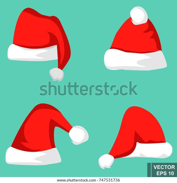 Set Red Cap Santa New Year Stock Vector (Royalty Free) 747531736 ...