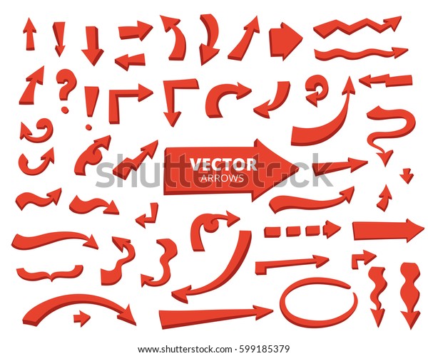 Set Red Cartoon Arrows Hand Drawn Stock Vector (Royalty Free) 599185379