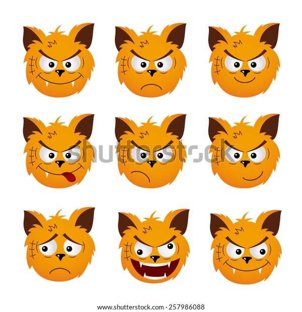 Set Red Cat Emoticons Isolated On Stock Vector (Royalty Free) 257986088 ...
