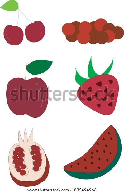 Set Red Color Cartoon Fruit Stock Vector (Royalty Free) 1835494966 ...
