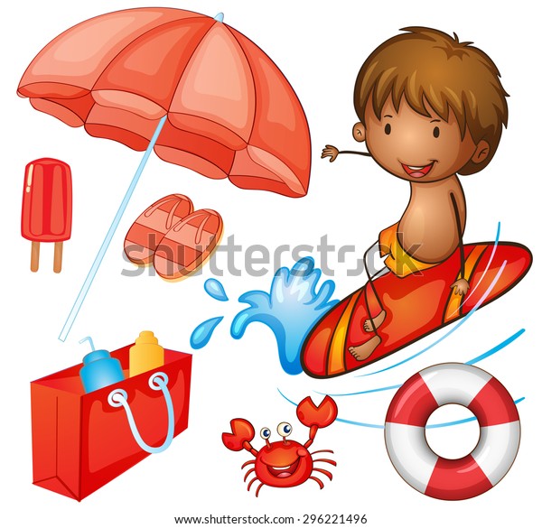 Set Red Color Items Beach Theme Stock Vector (Royalty Free) 296221496 ...