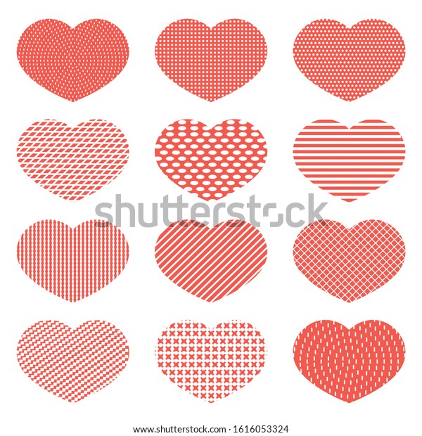 Set Red Hearts Texture Dots Squares Stock Vector (Royalty Free ...