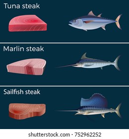 Set Red Meat Fish Tuna Marlin Stock Vector (Royalty Free) 752962252 ...