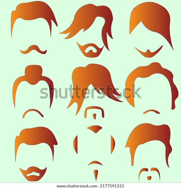 Set Red Mens Hairstyles Beards Mustaches Stock Vector Royalty Free