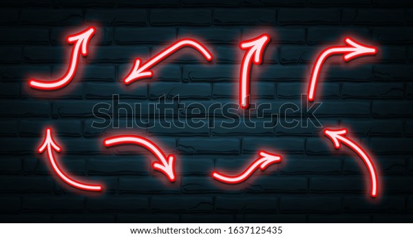Set Red Neon Arrows Glowing On Stock Vector (Royalty Free) 1637125435 ...