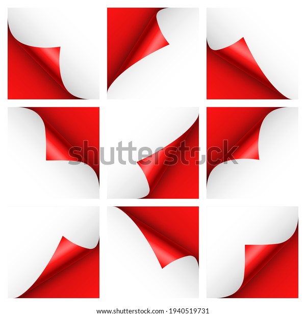 Set Red Paper Curls Curled Page Stock Vector (Royalty Free) 1940519731 ...
