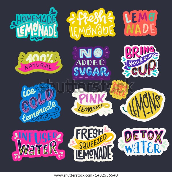 Set Refreshing Beverages Colorful Lettering Phrases Stock Vector ...