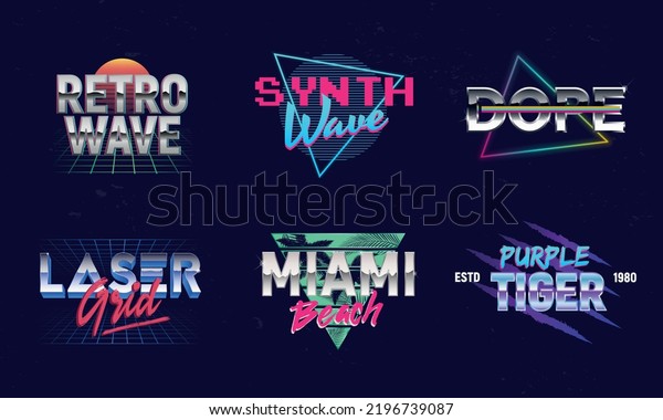 Set Retro 80s Logos Retrowave Synthwave: เวกเตอร์สต็อก (ปลอดค่า ...
