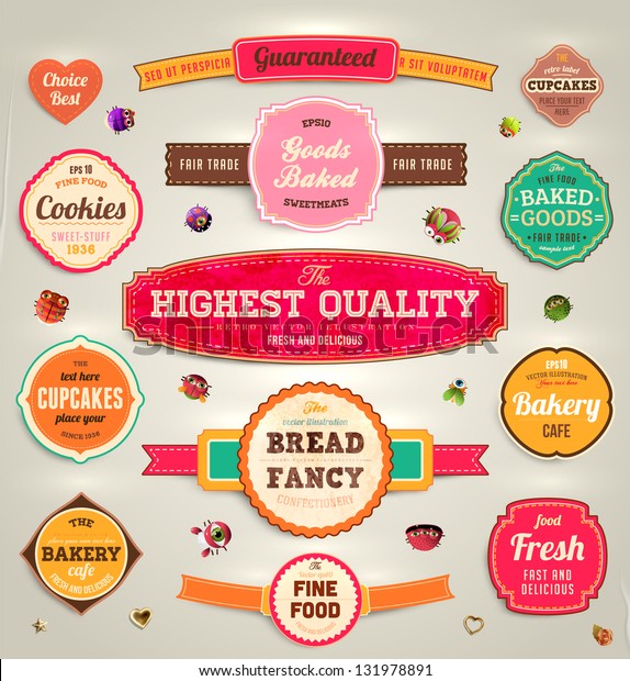 Set Retro Bakery Labels Ribbons Cards Stock Vector (Royalty Free ...