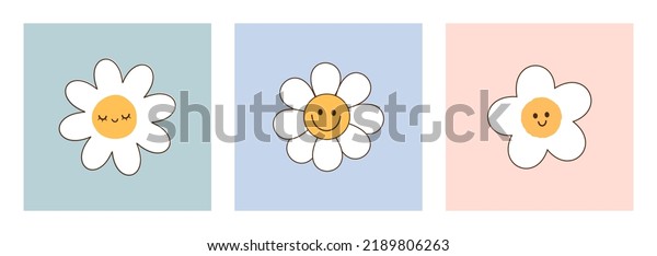 Set Retro Daisy Cartoons Vector Illustration: เวกเตอร์สต็อก (ปลอดค่า ...