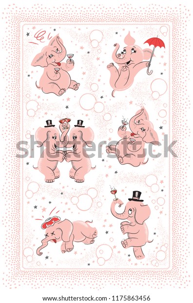 Set Retro Dancing Pink Elephants Vintage Stock Vector (Royalty Free ...