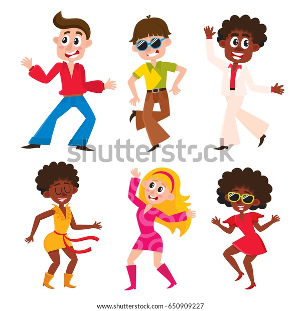 Set Retro Disco Dancers Black Caucasian Stock Vector (Royalty Free ...