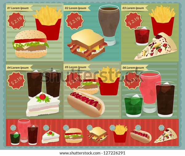 Set Retro Fast Food Menu Vector Stock Vector (Royalty Free) 127226291 ...