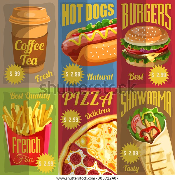 Set Retro Fast Food Menu Cards Stock Vector (Royalty Free) 383922487
