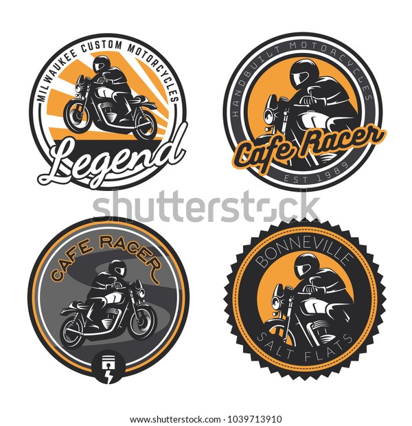 Set Retro Motorcycle Round Emblems Badges Stock Vector (Royalty Free ...