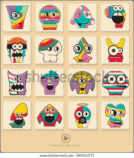 Set Retro Postages Stamp Funny Color Stock Vector (Royalty Free) 389261971