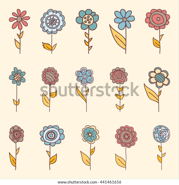 Set Retro Style Flowers Bright Colorsisolated Stock Vector (Royalty ...