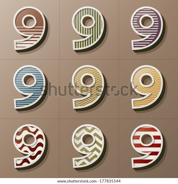 Set Retro Style Number 9 Eps Stock Vector (Royalty Free) 177835544 ...