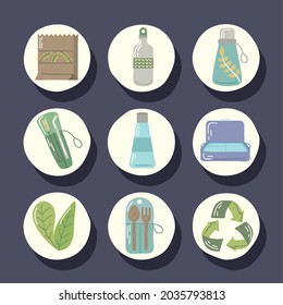 Set Reusable Eco Friendly Icons Stock Vector (Royalty Free) 2035793813 ...