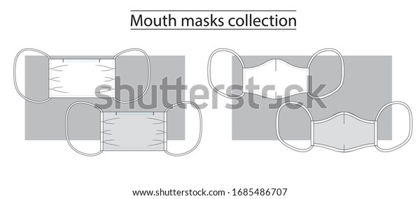 Set Reusable Mouth Masks Technical Sketch Stock Vector (Royalty Free ...