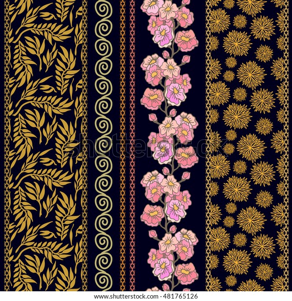 Set Rich Retro Lace Borders Bohemian Stock Vector (Royalty Free) 481765126