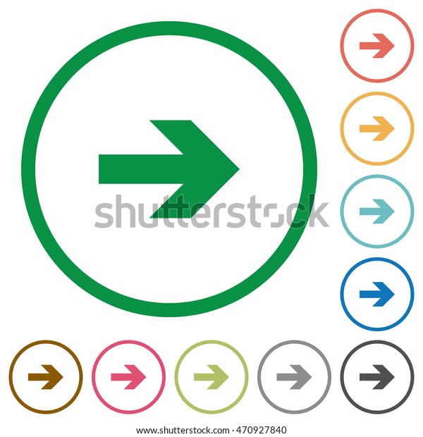Set Right Arrow Color Round Outlined Stock Vector (Royalty Free ...