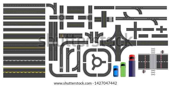 Set Road Parts Dashed Line Roadside Stock Vector (Royalty Free) 1427047442