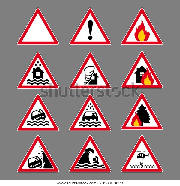 Set Road Signs Pictograms Warning Different Stock Vector (Royalty Free ...