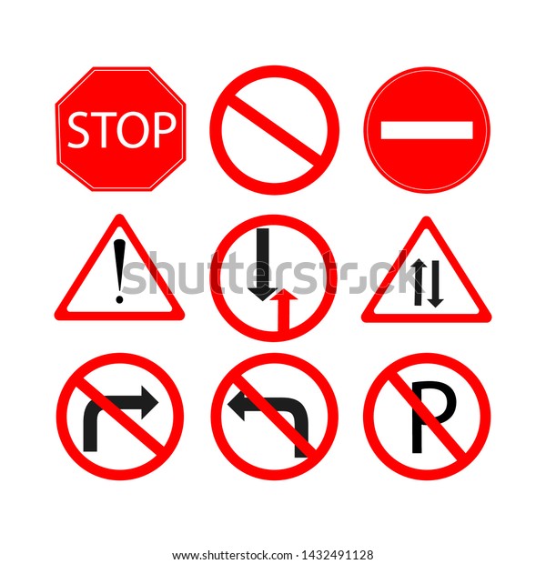 Set Road Signs Red Colour Vector Stock Vector (Royalty Free) 1432491128 ...