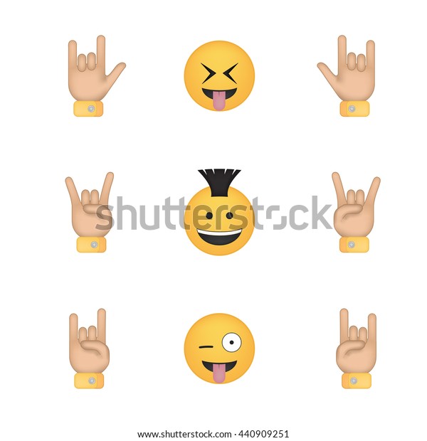 Set Rock Emoticon Vector Isolated On: vector de stock (libre de ...