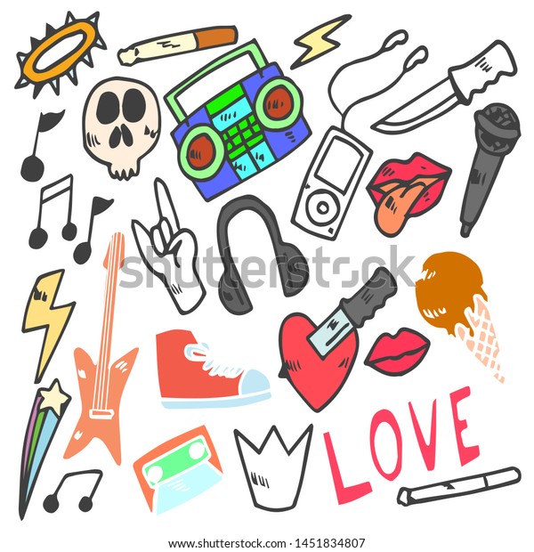 Set Rock Star Doodle Drawing Sketch Stock Vector (Royalty Free ...